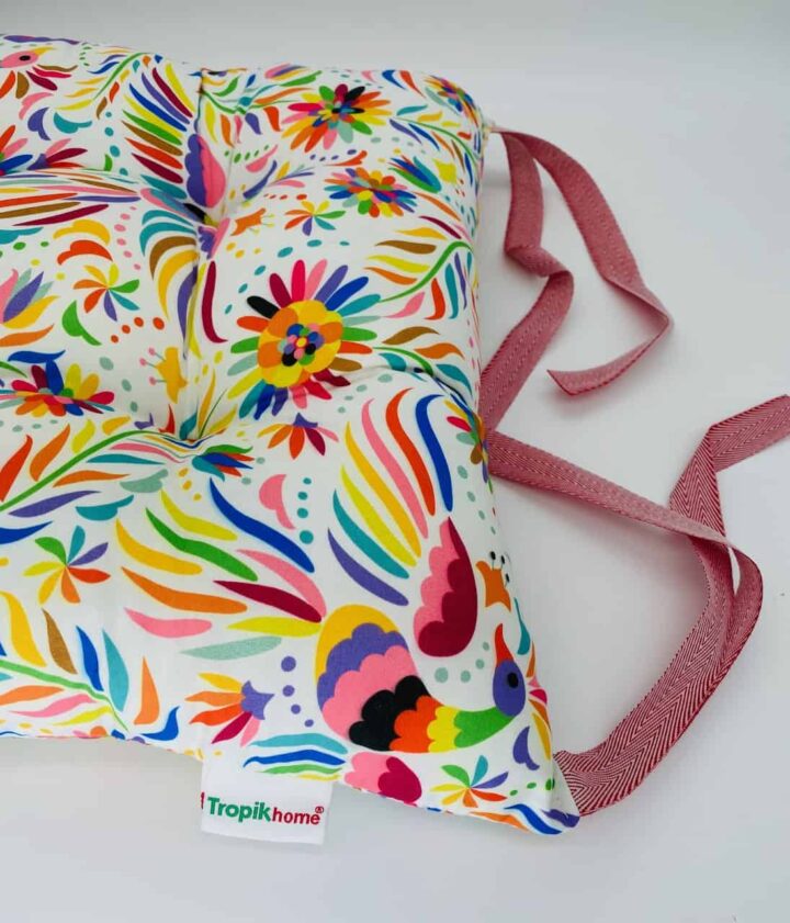 Colourful Birds and Flowers | Seat Pad Cushion with Ties - Tropik Home