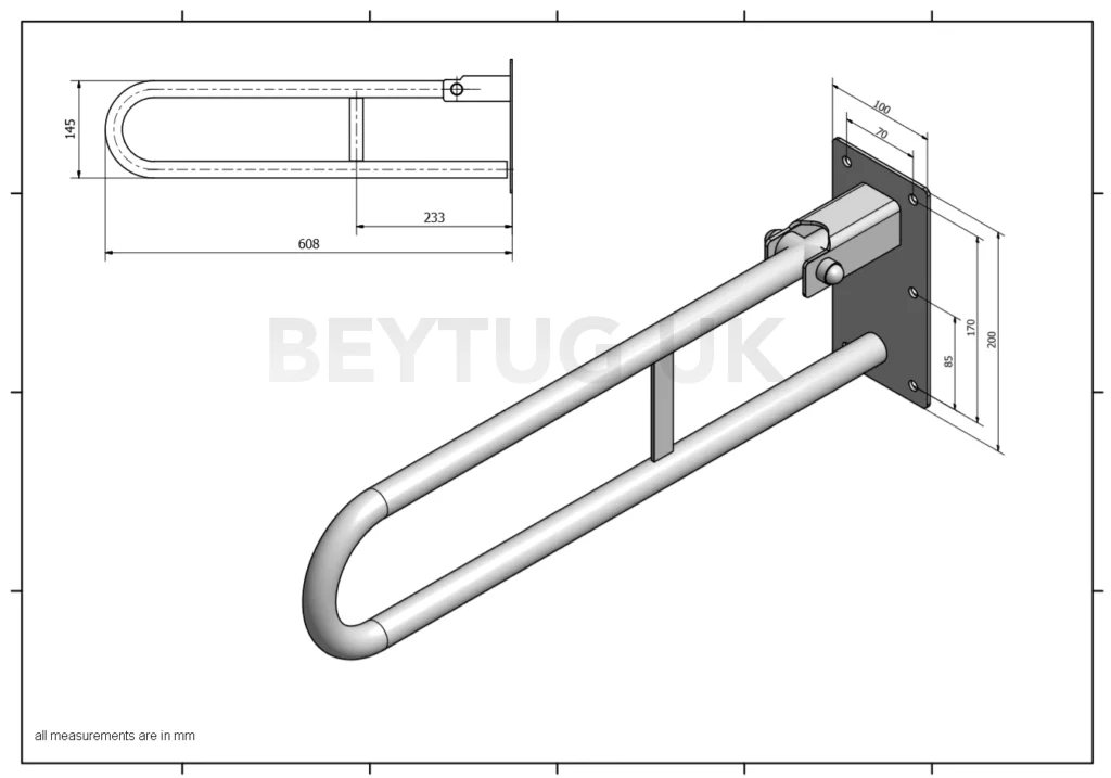 Black Steel Folding Bathroom Grab Bar (6 Bar Length Options)